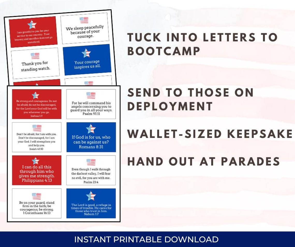Patriotic USA Military Encouragement Cards Printable Military Support ...