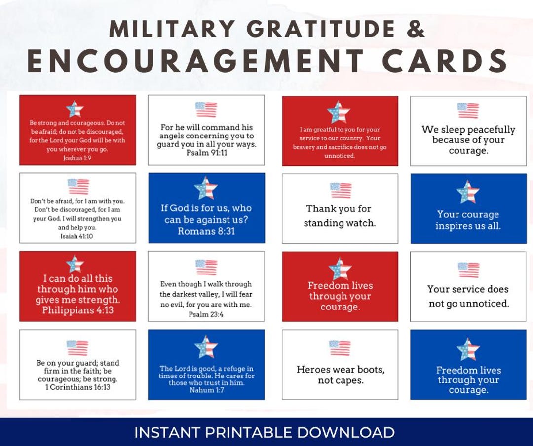 Patriotic USA Military Encouragement Cards Printable Military Support ...