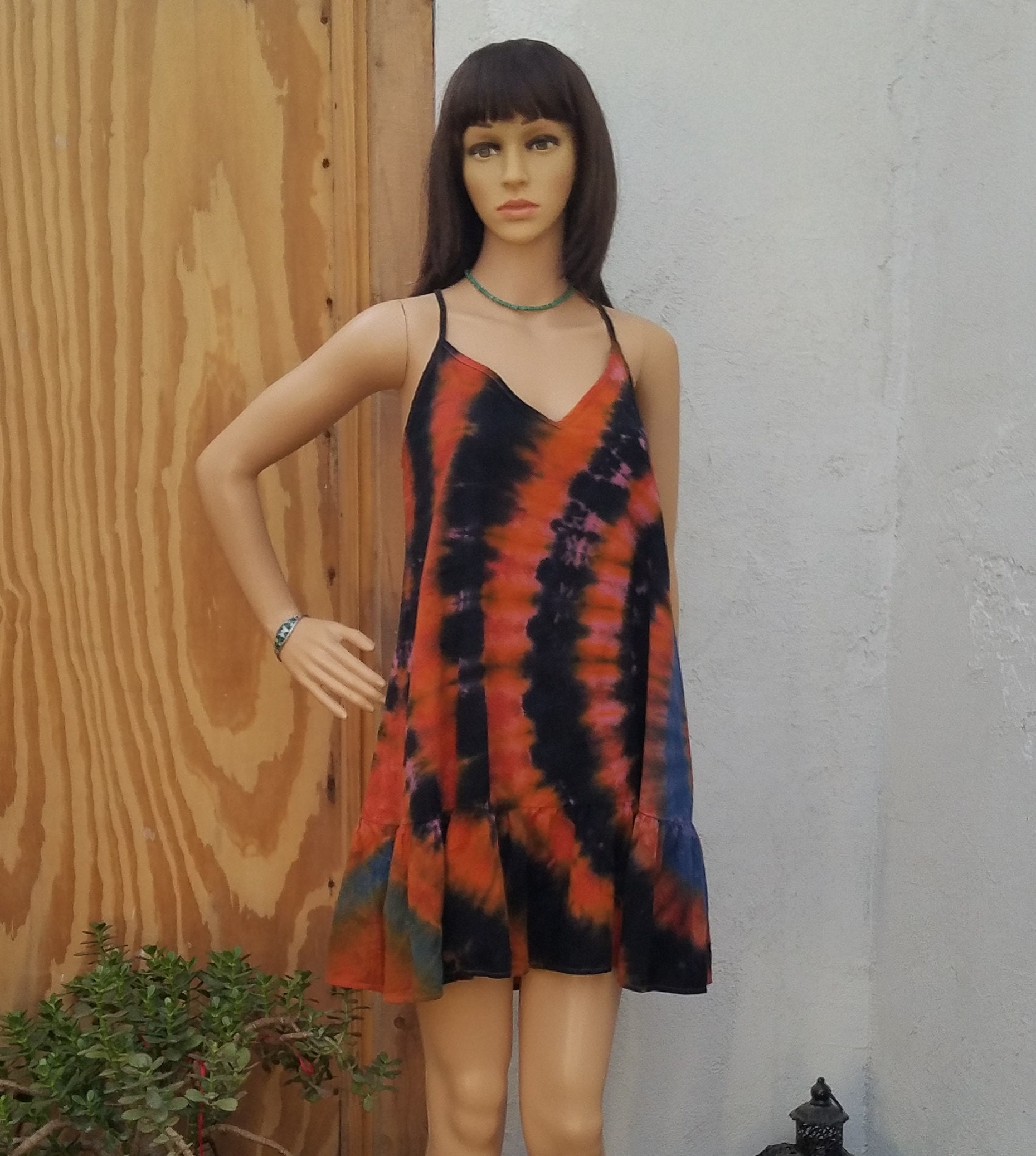 XL Tie Dye Dress Sleeveles Sundress Cotton Tie Dye Sundress Above the ...