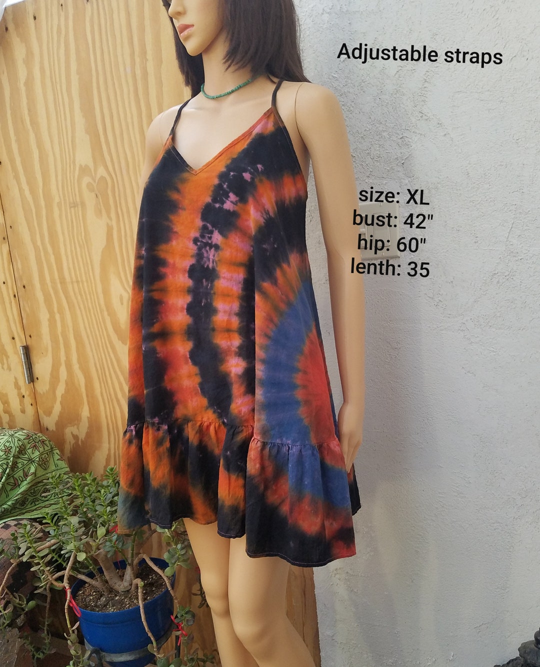 XL Tie Dye Dress Sleeveles Sundress Cotton Tie Dye Sundress Above the ...