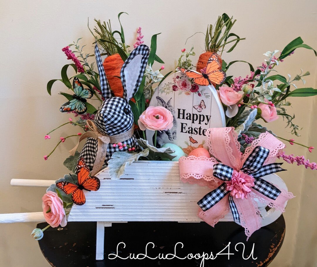 Farmhouse Easter Bunny Wheelbarrow Centerpiece: Spring Floral Decor - Etsy