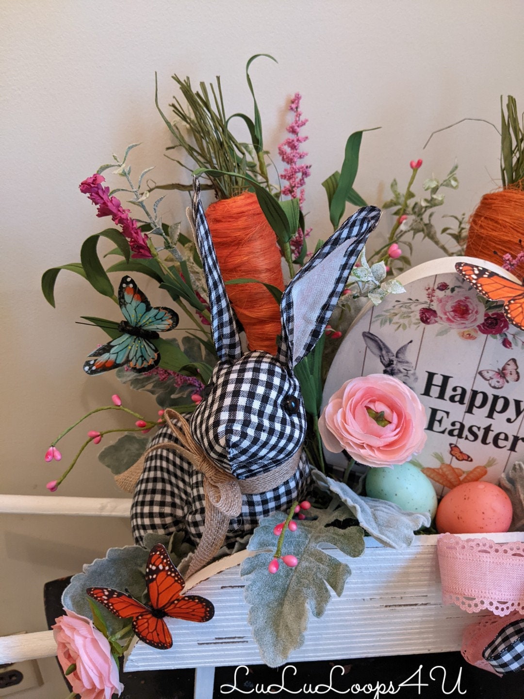 Farmhouse Easter Bunny Wheelbarrow Centerpiece: Spring Floral Decor - Etsy