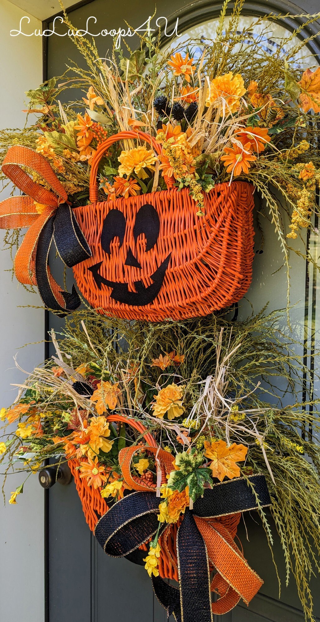Fall Wreath for Front Door, Fall Basket Wreath, Jack O Lantern Wreath ...