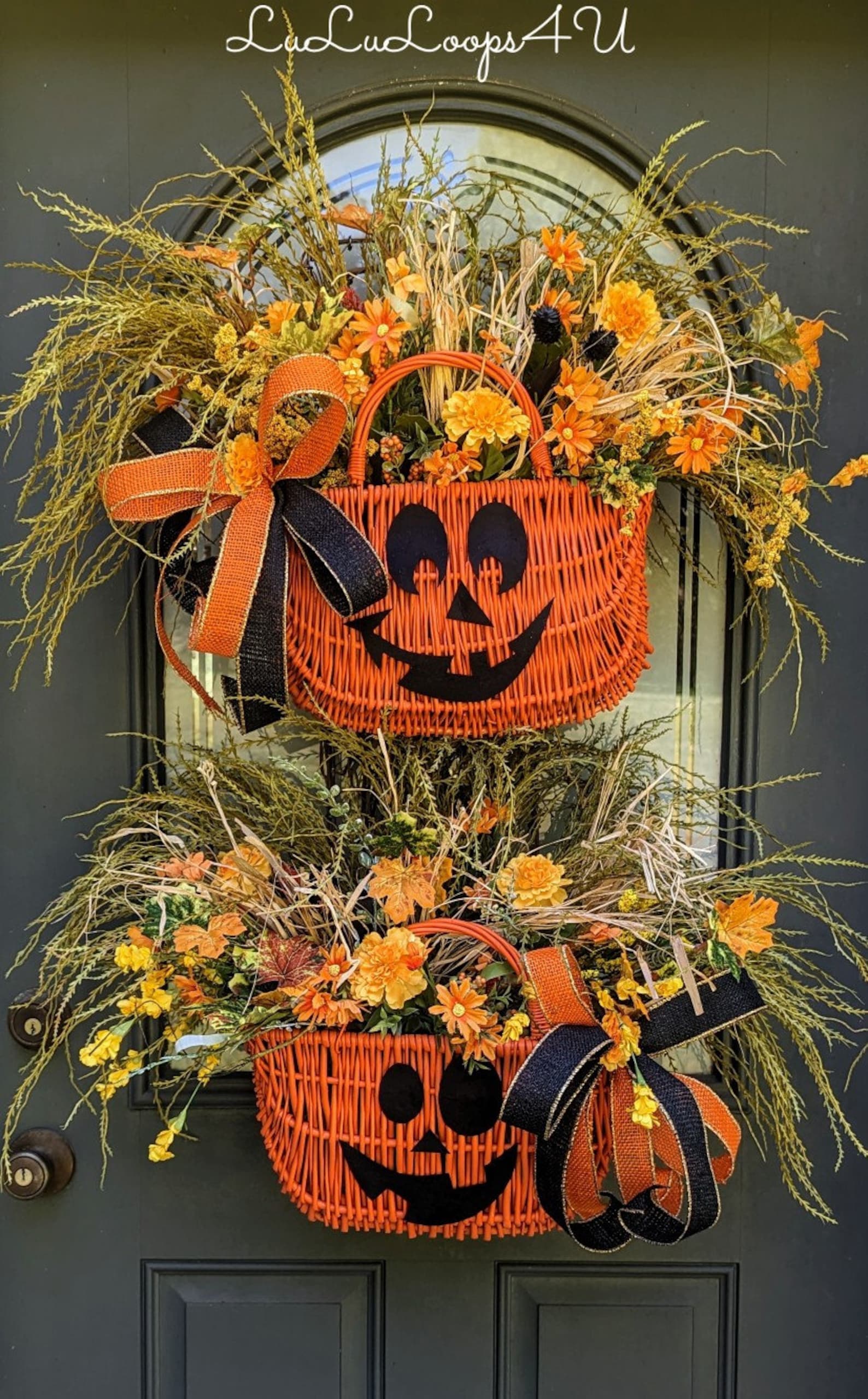 Fall Wreath for Front Door, Fall Basket Wreath, Jack O Lantern Wreath ...