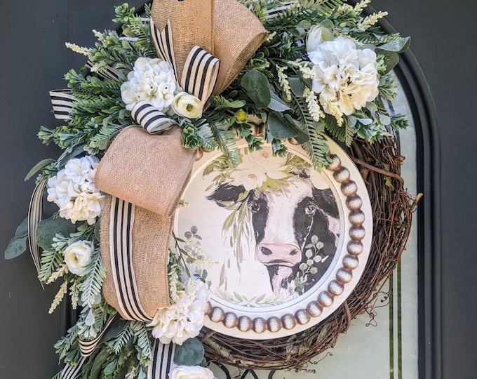 Farmhouse Wreath for Front Door, Farm Style Wreath, Farmhouse Decor ...