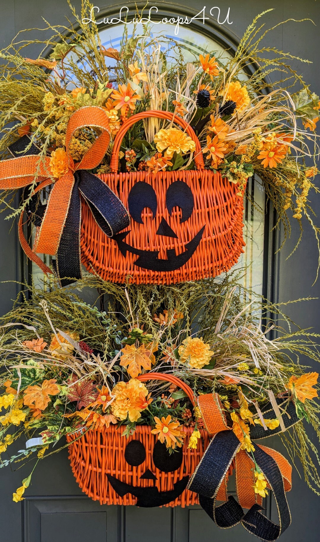 Fall Wreath for Front Door, Fall Basket Wreath, Jack O Lantern Wreath ...