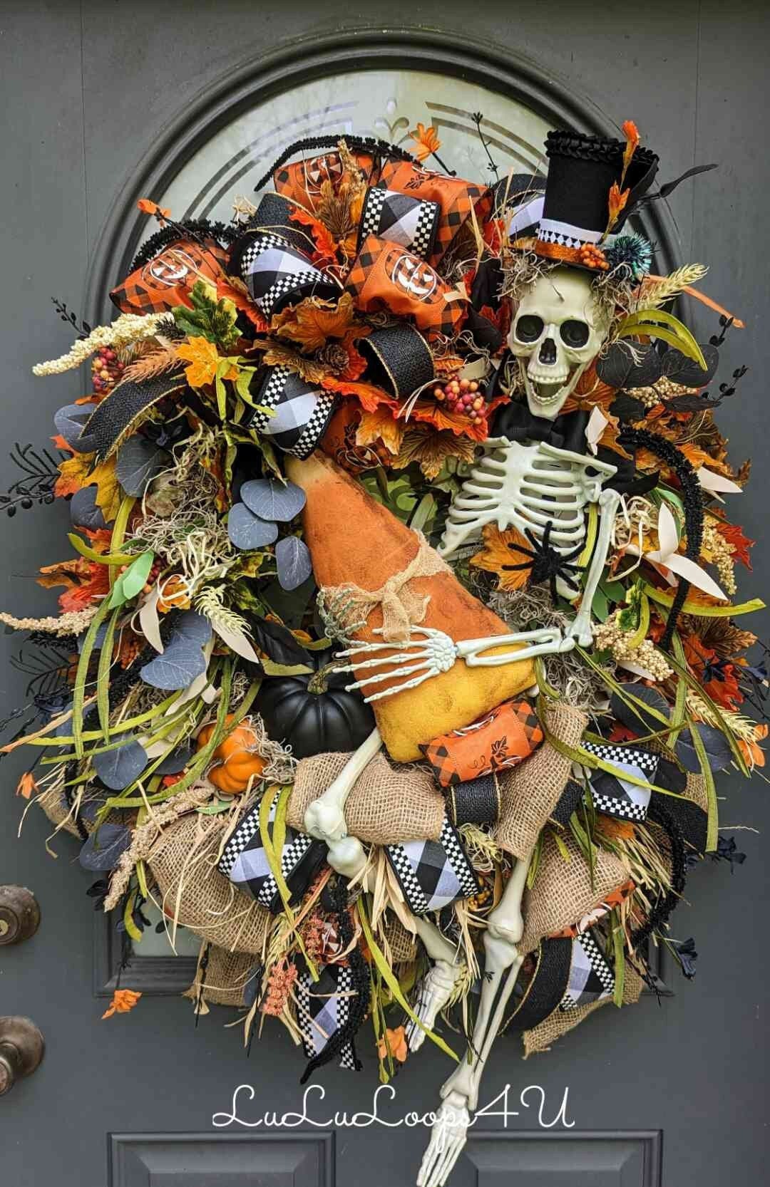 Halloween Wreath for Front Door, Skeleton Wreath, Fall Wreath, Mr ...