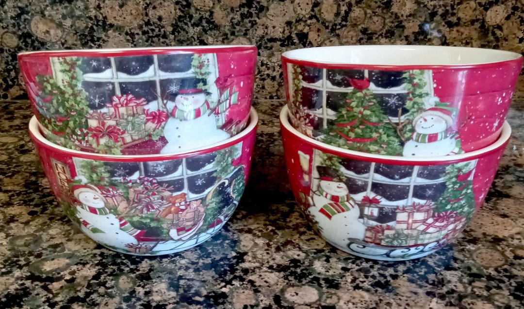 SET of 4 Certified International ENCHANTED SNOWMAN Christmas / 5 3/8 ...