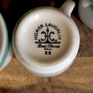SET of 6 Homer Laughlin Best China Coffee Tea 3 Mug Cup / White & Teal ...