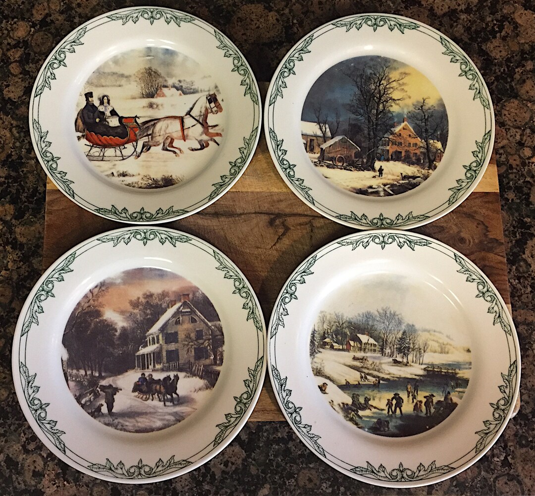 Set of (4) 2001 CURRIER & IVES NY Museum 8" Salad Plates / Early ...