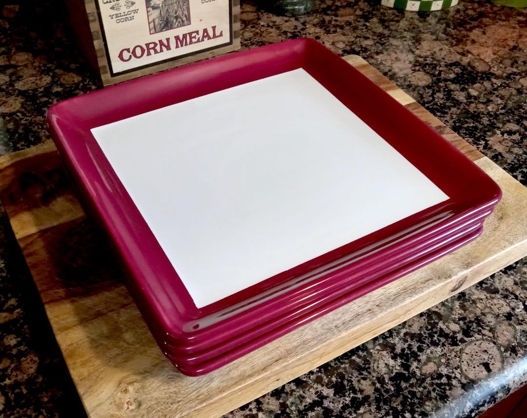 SET (4) Pampered Chef SIMPLE ADDITIONS Red & White Square Dinner Plates ...