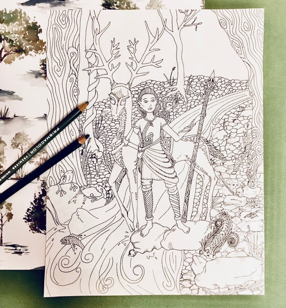Printable Coloring Page PDF Whimsical Woodland Fairy Elf Wood - Etsy