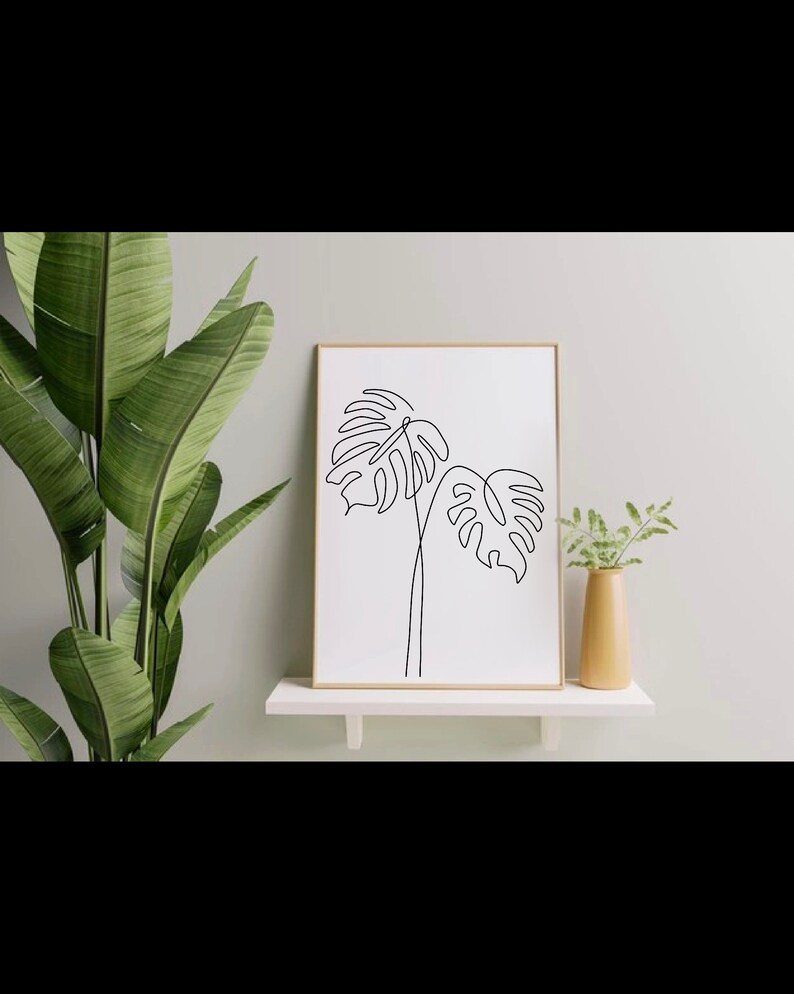 Monstera Line Art, Embroidery Design, Tropical Leaf, Digital Art ...