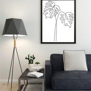 Set of 6 Minimalistic Flowers Plants Monstera Daisy Line Art Digital ...