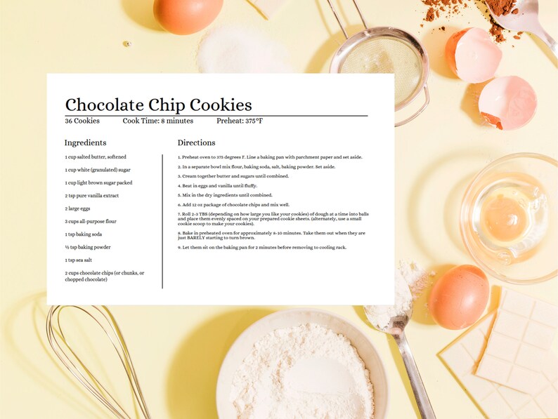 Printable Minimalist Recipe Card Template - Digital Download - Etsy