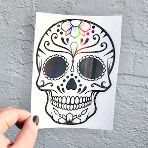 Sugar Skull Sticker, Skeleton Permanent Vinyl Decal - Etsy
