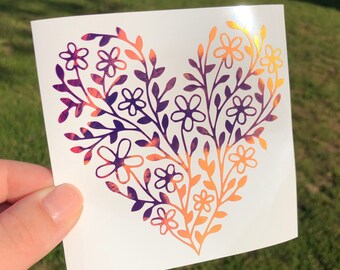 Floral Heart Sticker | Etsy