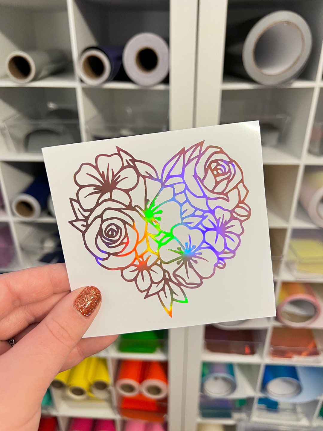 Floral Heart Sticker, Flower Permanent Vinyl Decal - Etsy