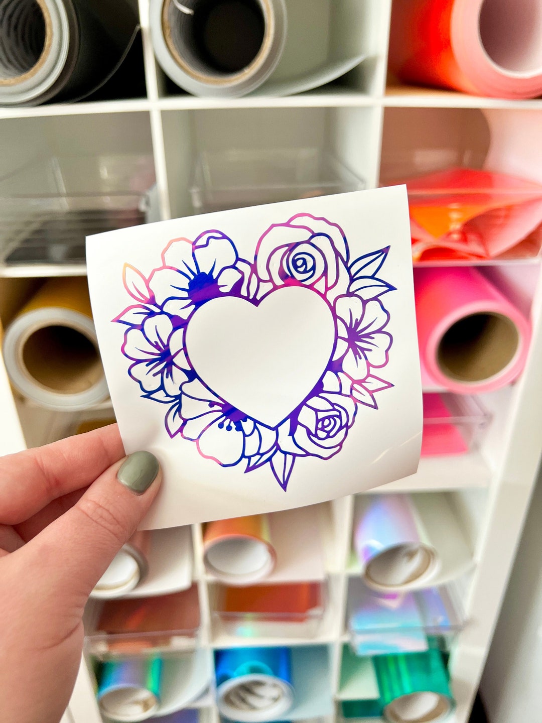 Floral Heart Sticker, Flower Permanent Vinyl Decal - Etsy