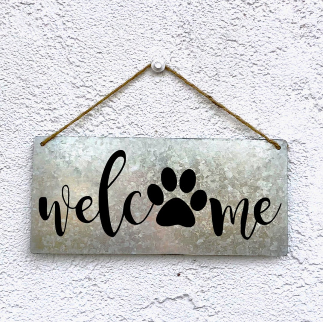 Welcome Paw Print Sign, Front Door Decor, Farmhouse Metal Sign, Front ...