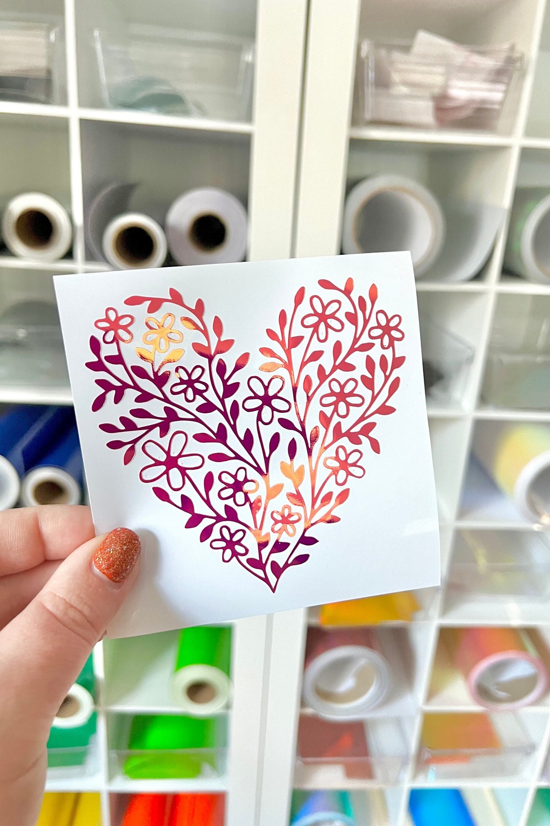 Floral Heart Sticker, Flower Permanent Vinyl Decal - Etsy