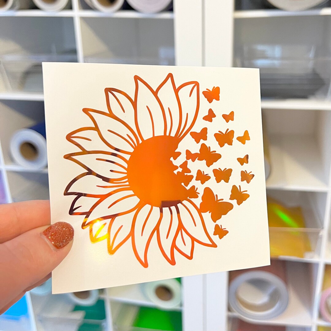 Sunflower Butterfly Floral Sticker, Flower Permanent Vinyl Decal - Etsy