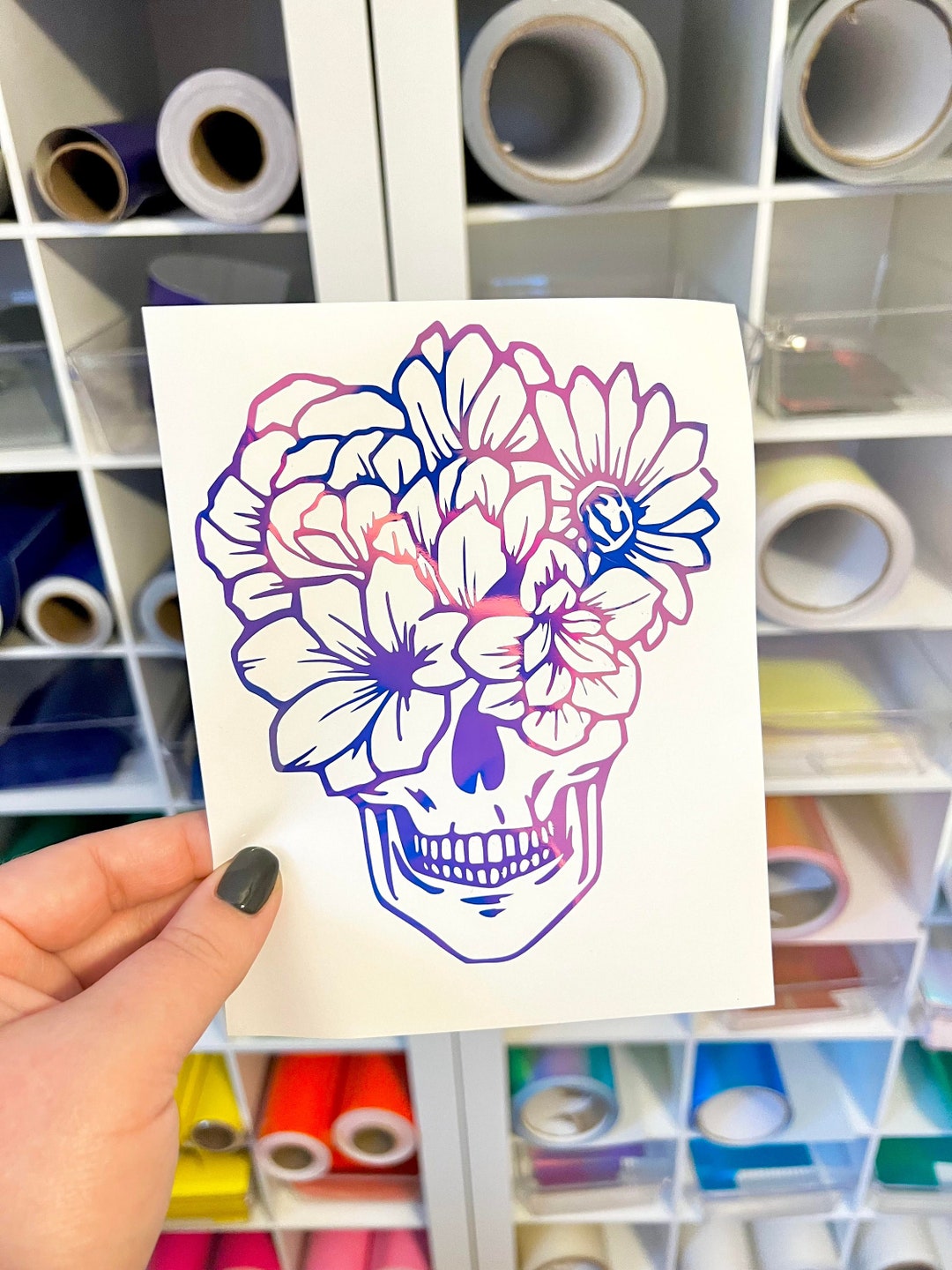 Floral Skull Sticker, Flower Permanent Vinyl Decal - Etsy