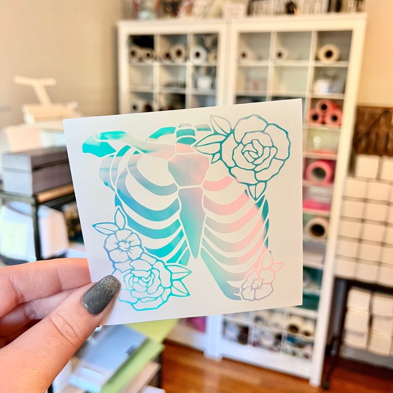 Rib Cage Sticker, Floral Permanent Vinyl Decal - Etsy