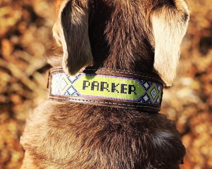 Beaded Leather Dog Collar - Etsy
