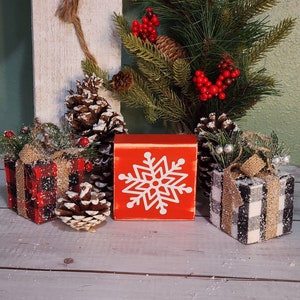 Christmas Snowflake Rustic Blocks, Farmhouse Decoration, Holiday Decor ...