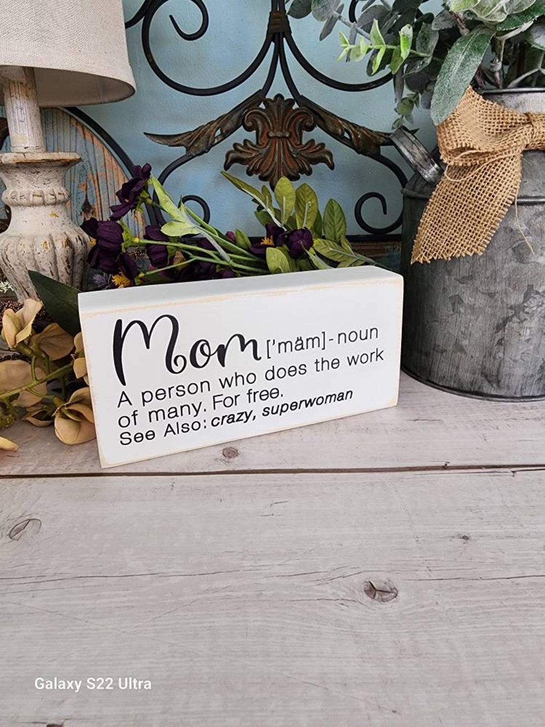Mom Noun Word Sign, Farmhouse Decor, Painted Blocks, Tiers Signs ...