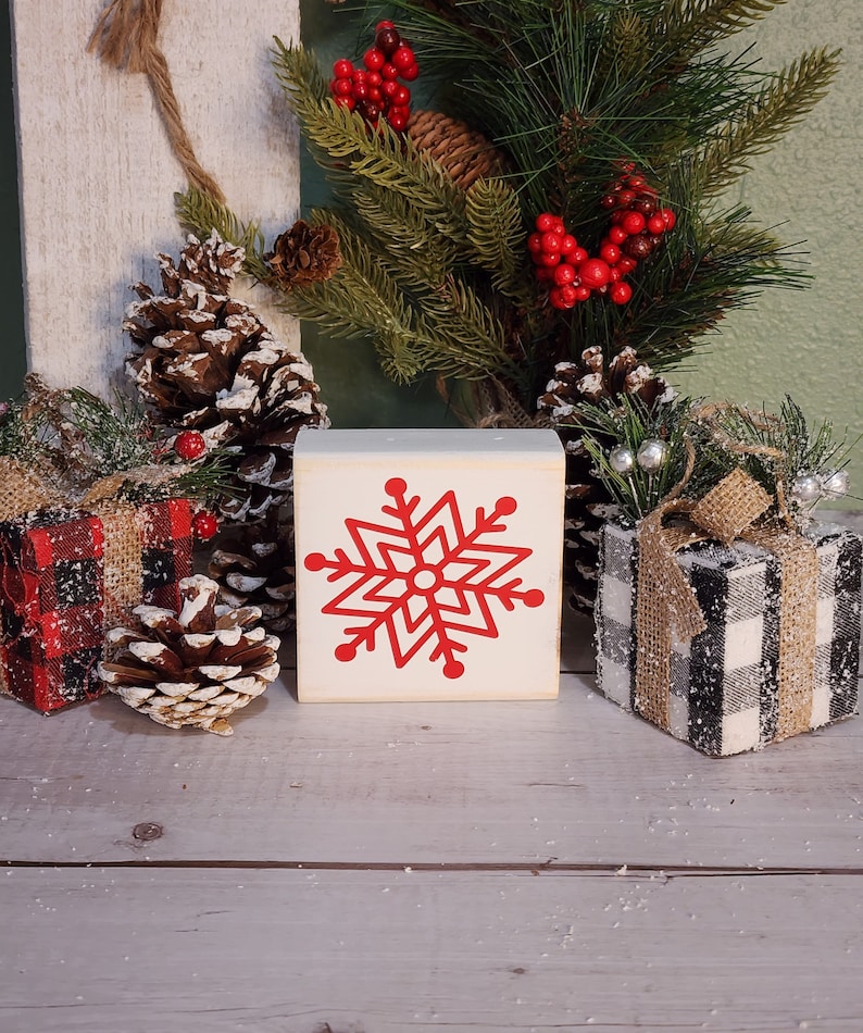 Christmas Snowflake Rustic Blocks, Farmhouse Decoration, Holiday Decor ...