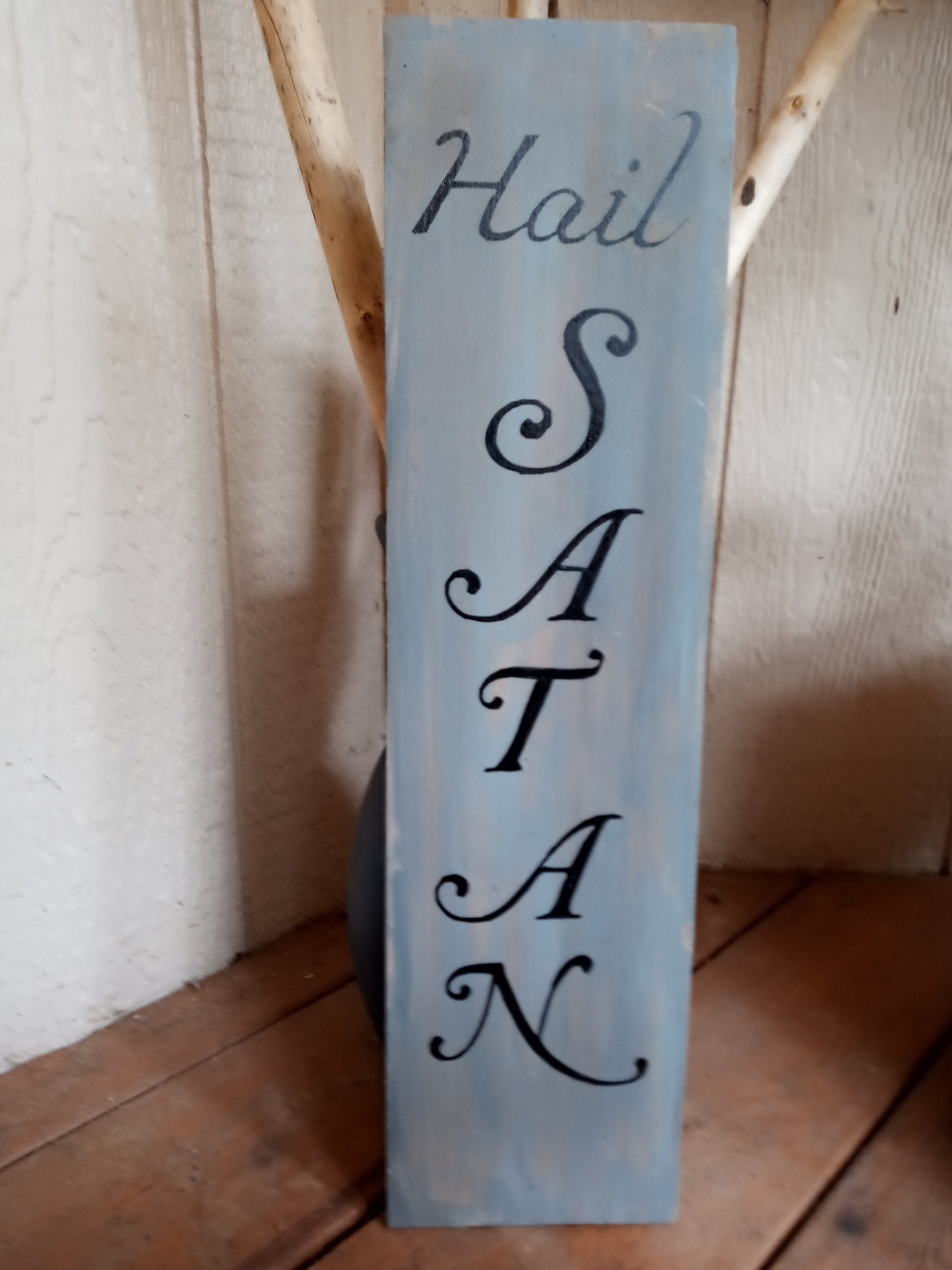 Hail Satan Vertical Sign Home Décor Home & Living Wall Hangings etna.com.pe