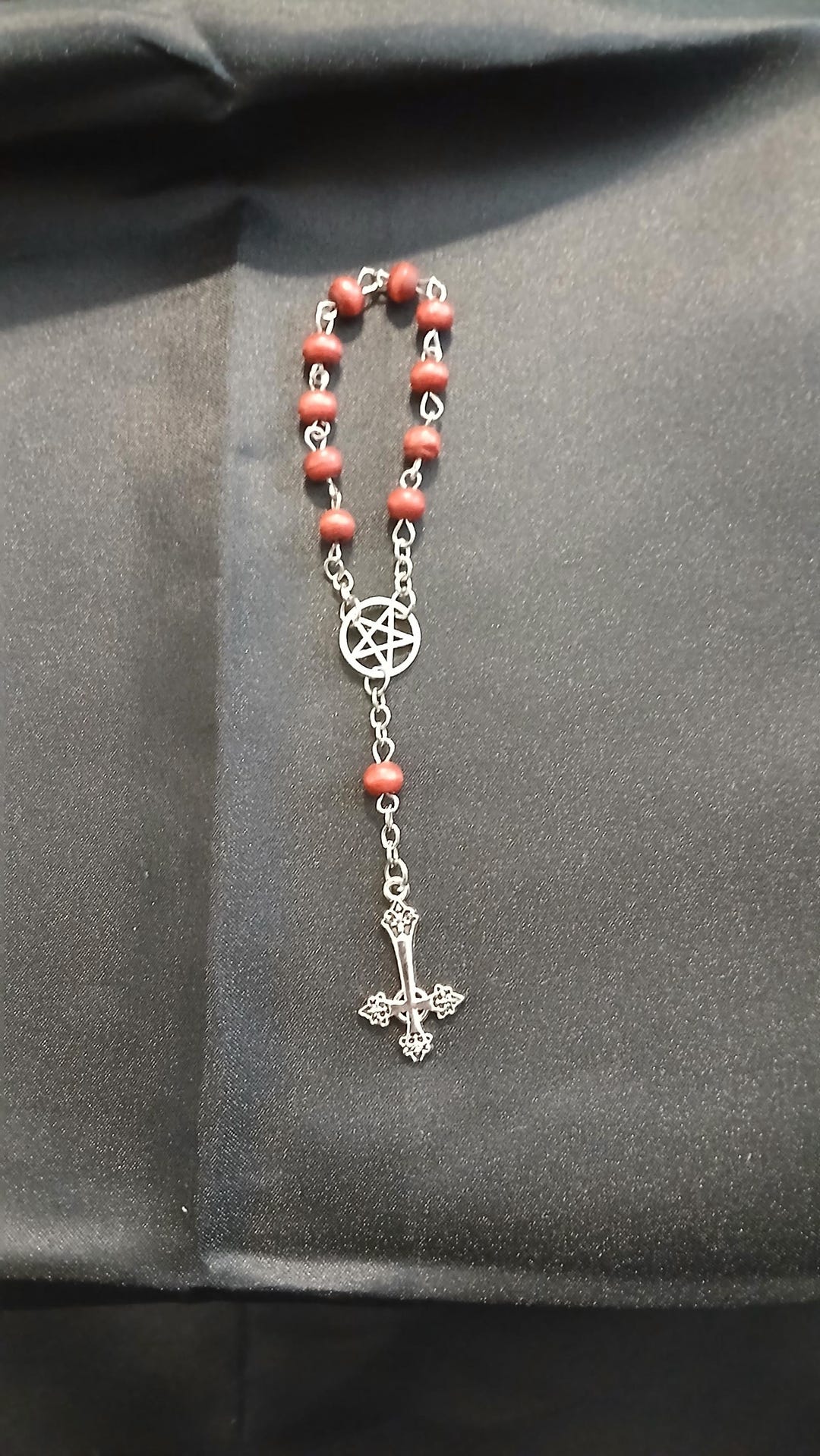 Satanic Pocket Rosary: Wood Beads, Zinc Alloy Pendants - Etsy