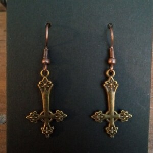 Gold, Silver or Bronze Inverted Cross Earrings, Upsidedown Cross ...