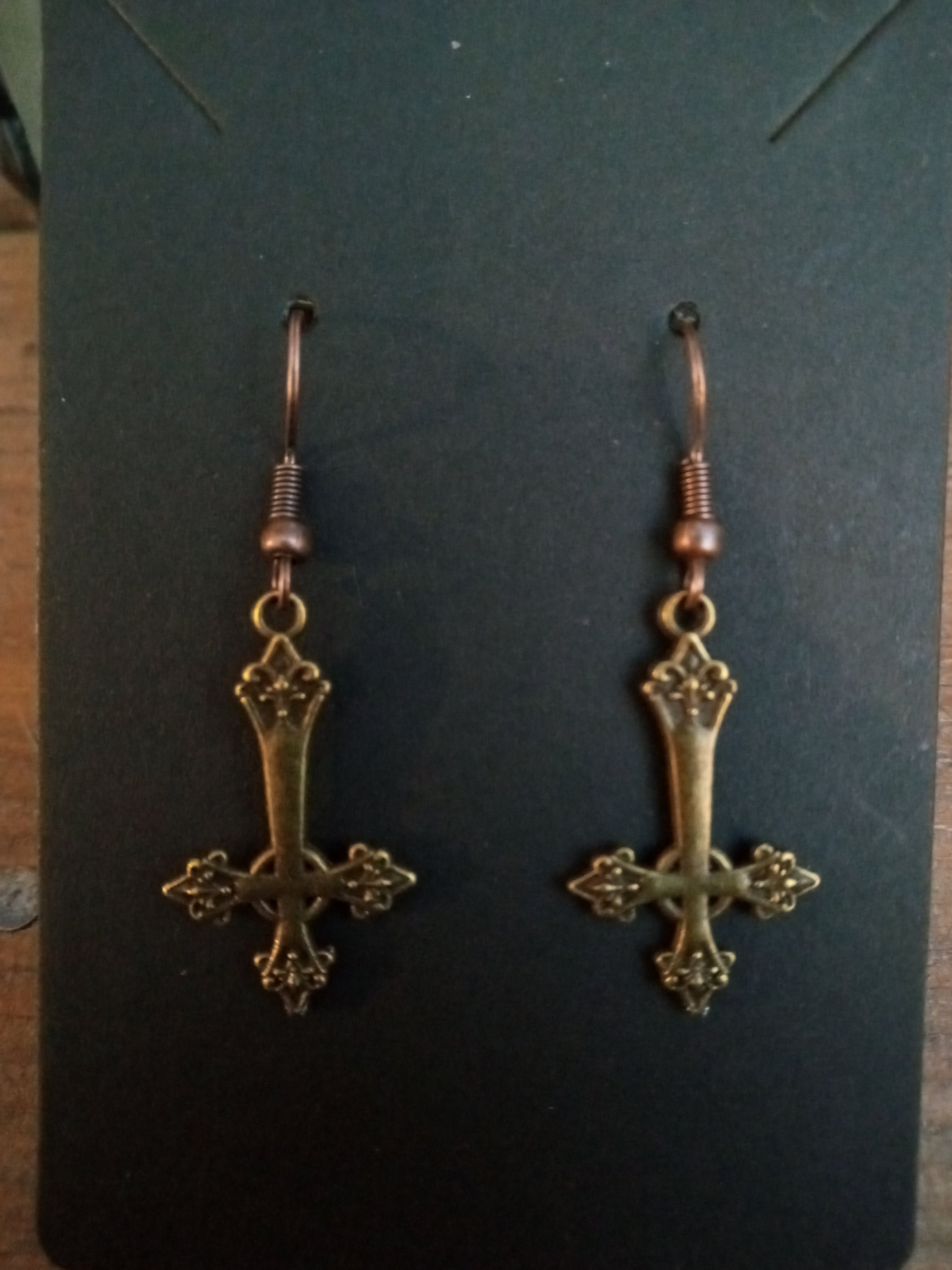 Gold Silver or Bronze Inverted Cross Earrings Upsidedown - Etsy