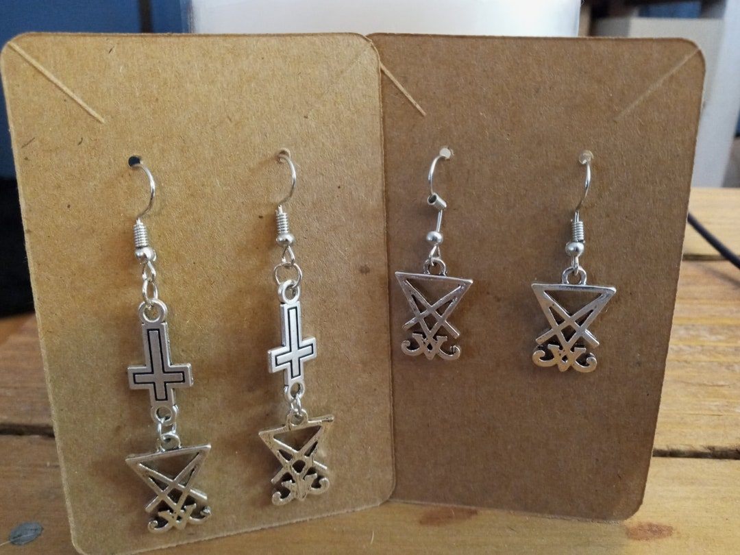 Satanic Sigil Earrings, Inverted Cross Satanic Sigil Earrings, Satanic ...