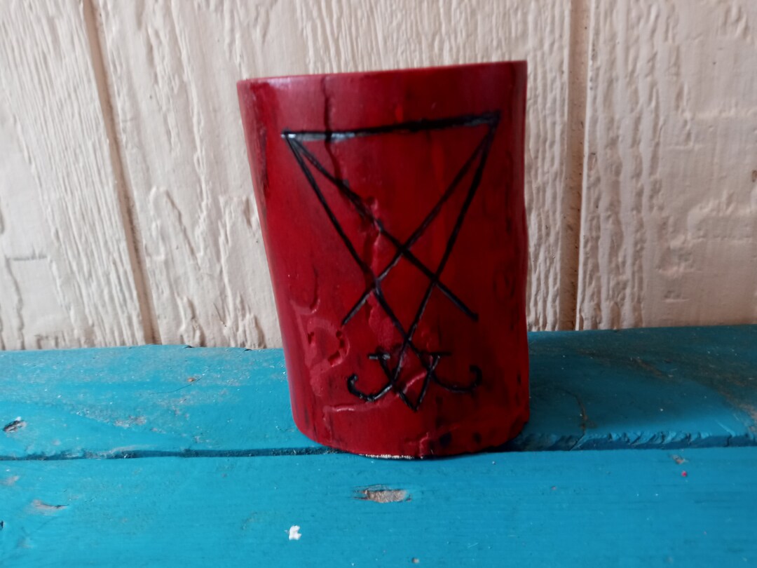 Lucifer Sigil Log Tealight Candleholder: Upcycled Satanic Decor - Etsy