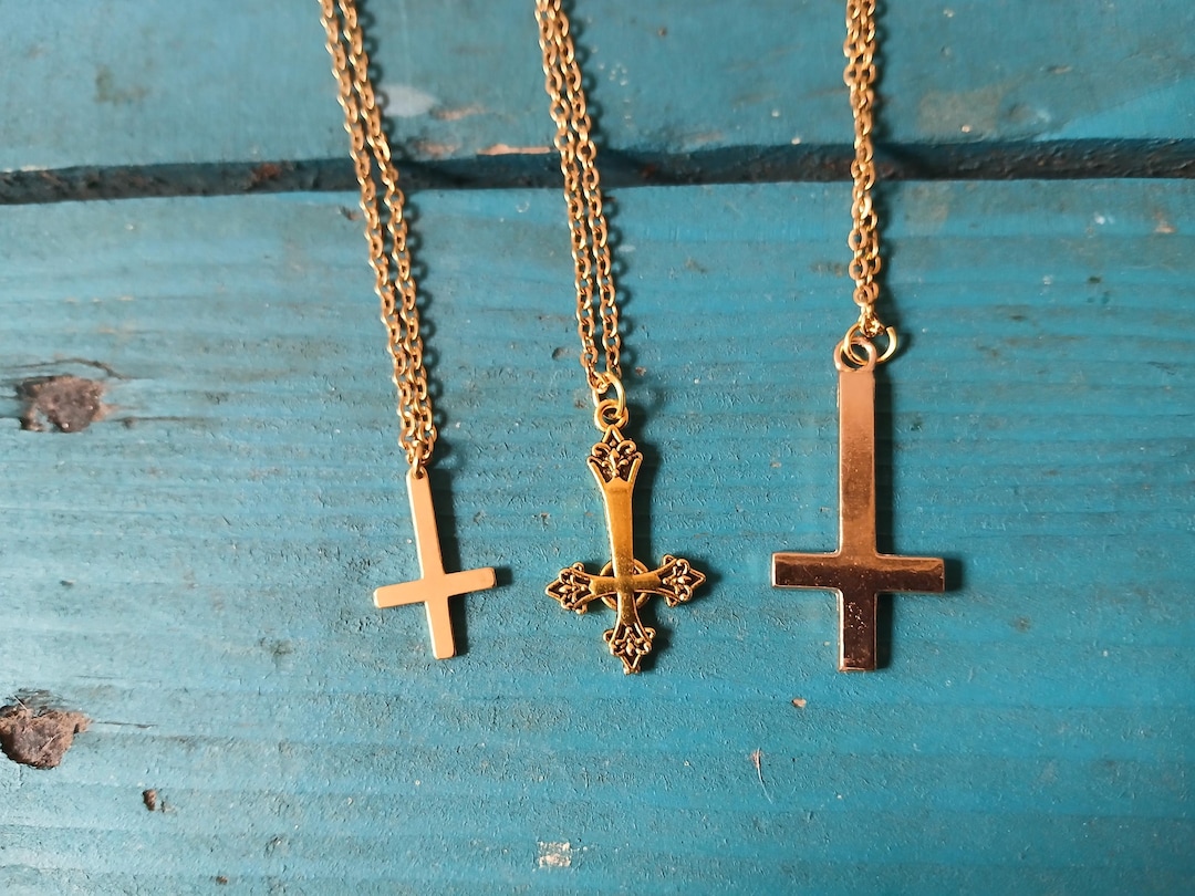 Small Gold Inverted Cross Necklace, Medium Inverted Cross Necklace ...
