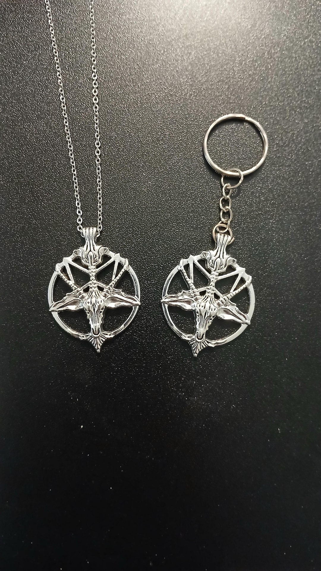 Silver Baphomet Necklace: Zinc Alloy Pendant, Satanic Keychain - Etsy ...