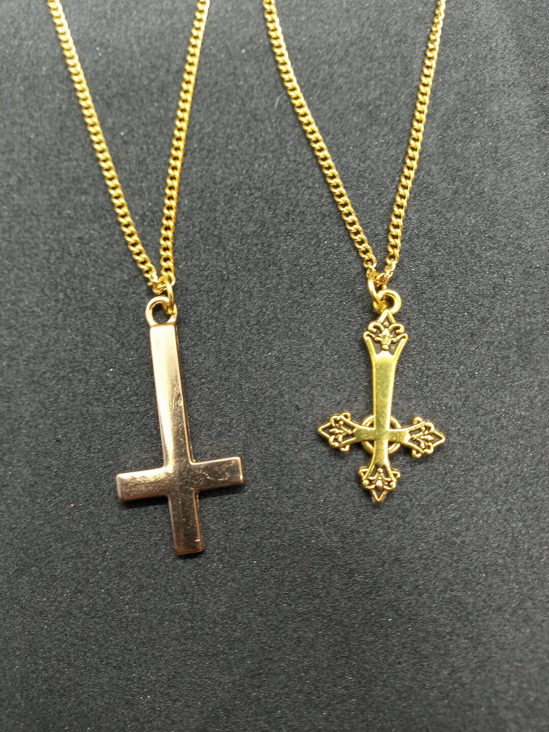 Small Gold Inverted Cross Necklace, Medium Inverted Cross Necklace ...