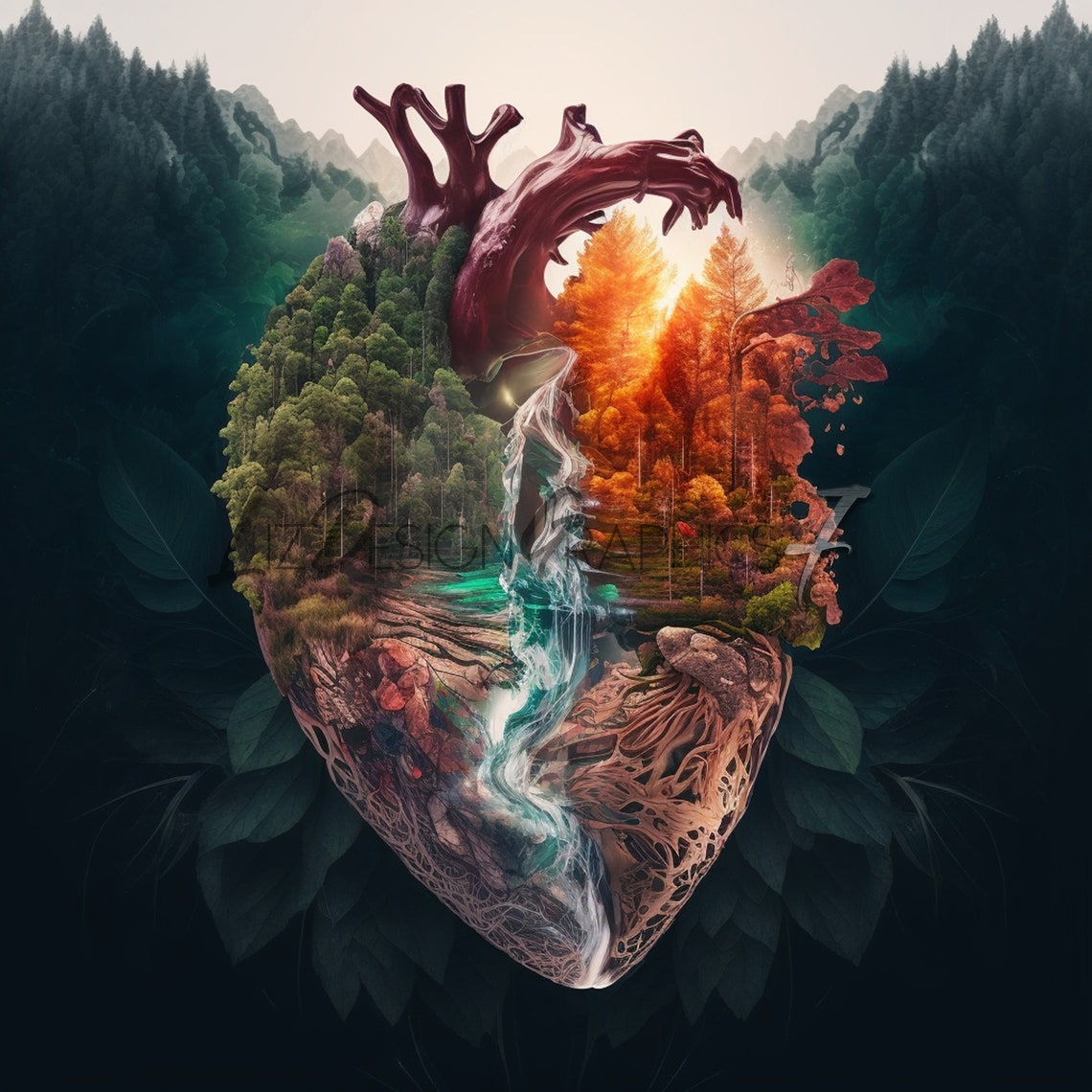 Human Heart Art Human Heart Wall Art Medical Gift Cardiologist Human ...