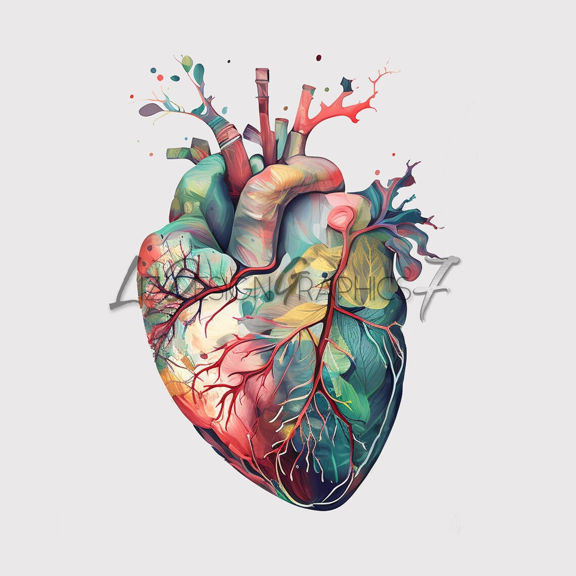 Human Heart Art Human Heart Wall Art Medical Gift Cardiologist Human ...