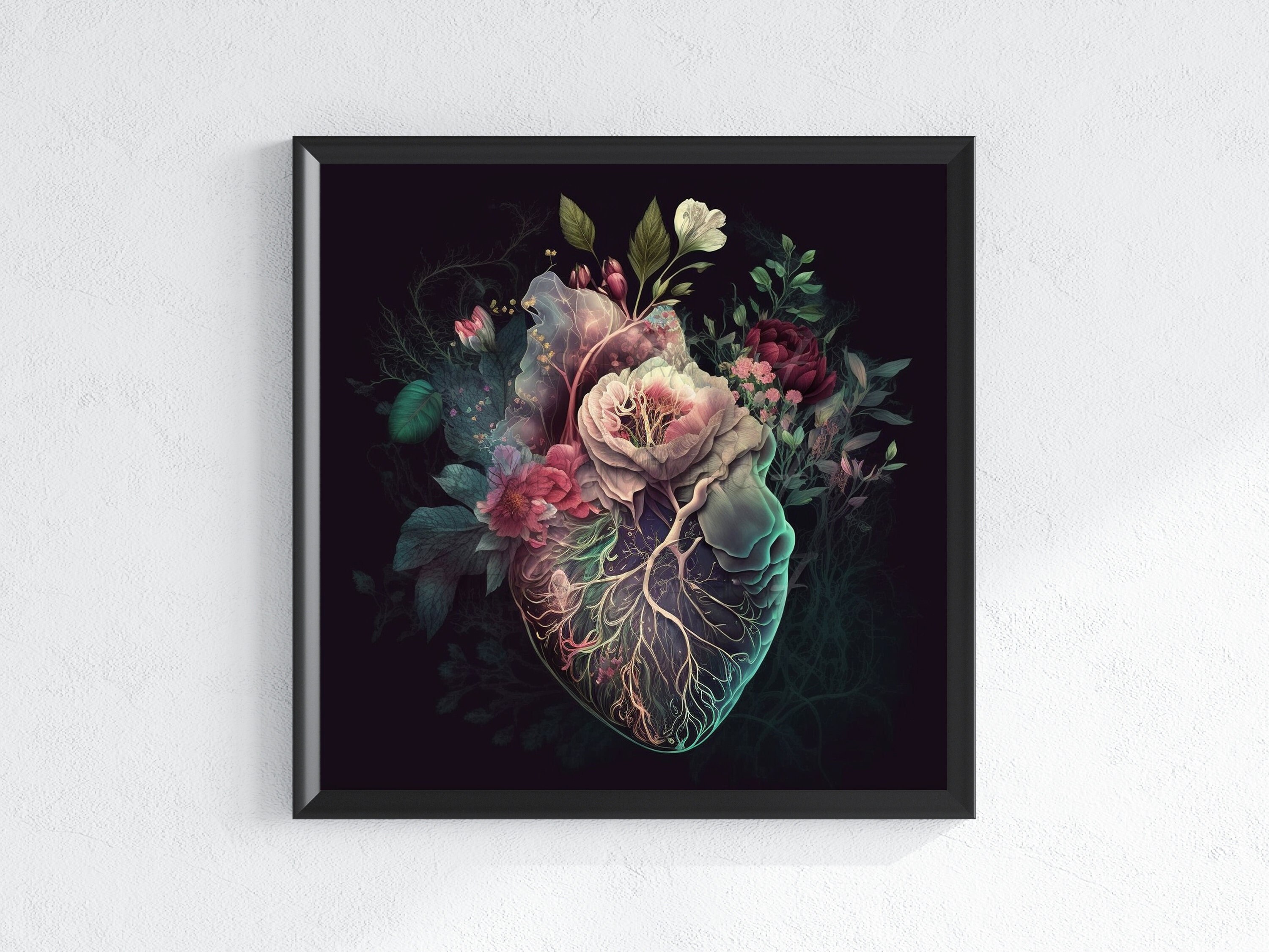 Human Heart With Flowers Art Anatomical Human Heart Wall Art Medical ...