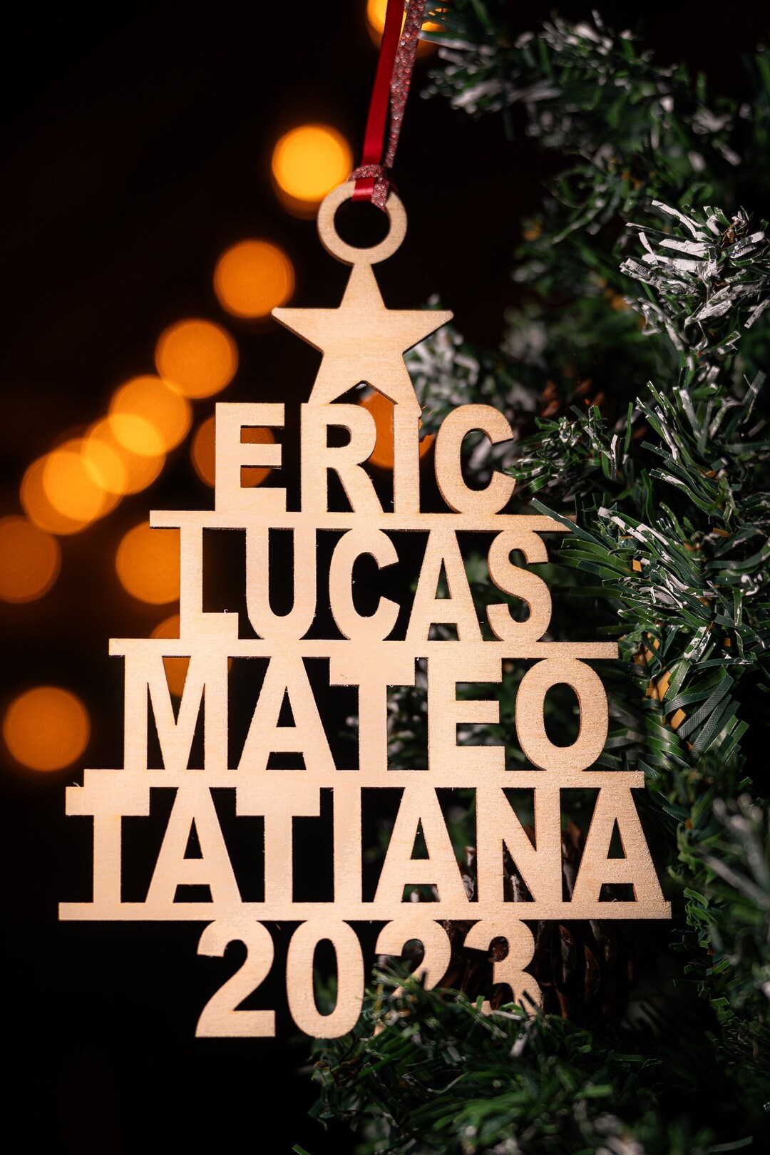 Personalized Christmas Tree With Family Names Wood Ornament With Custom ...