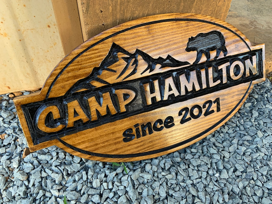 Outdoor Signs Wooden Carved Cabin Sign Pine Trees Custom | Etsy