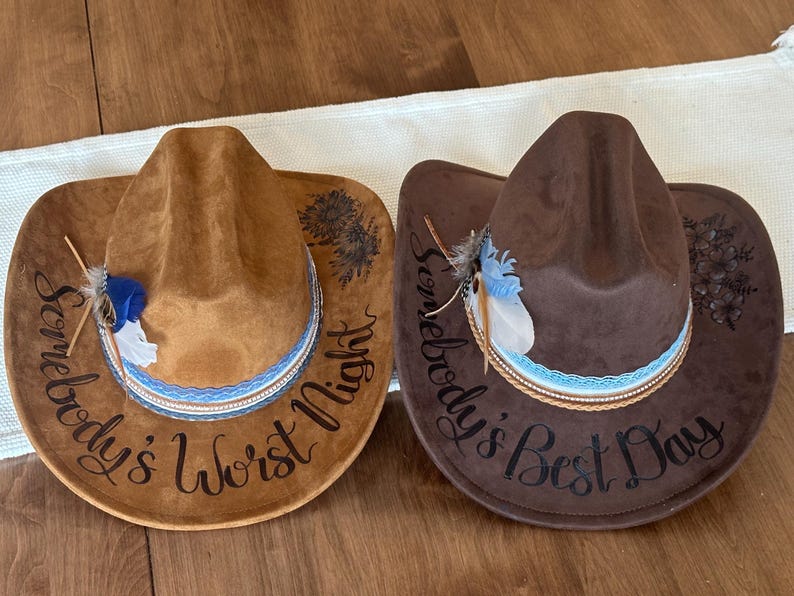 Custom Hand Burned Pinch Top Relaxed Curve Brim Cowgirl Hat ...