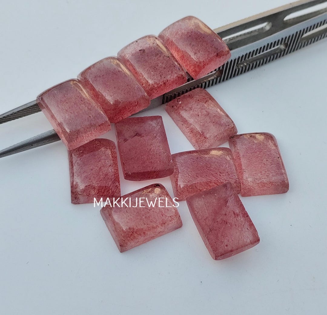 Natural Pink Strawberry Quartz Rectangle Cabochon Calibrated Loose ...