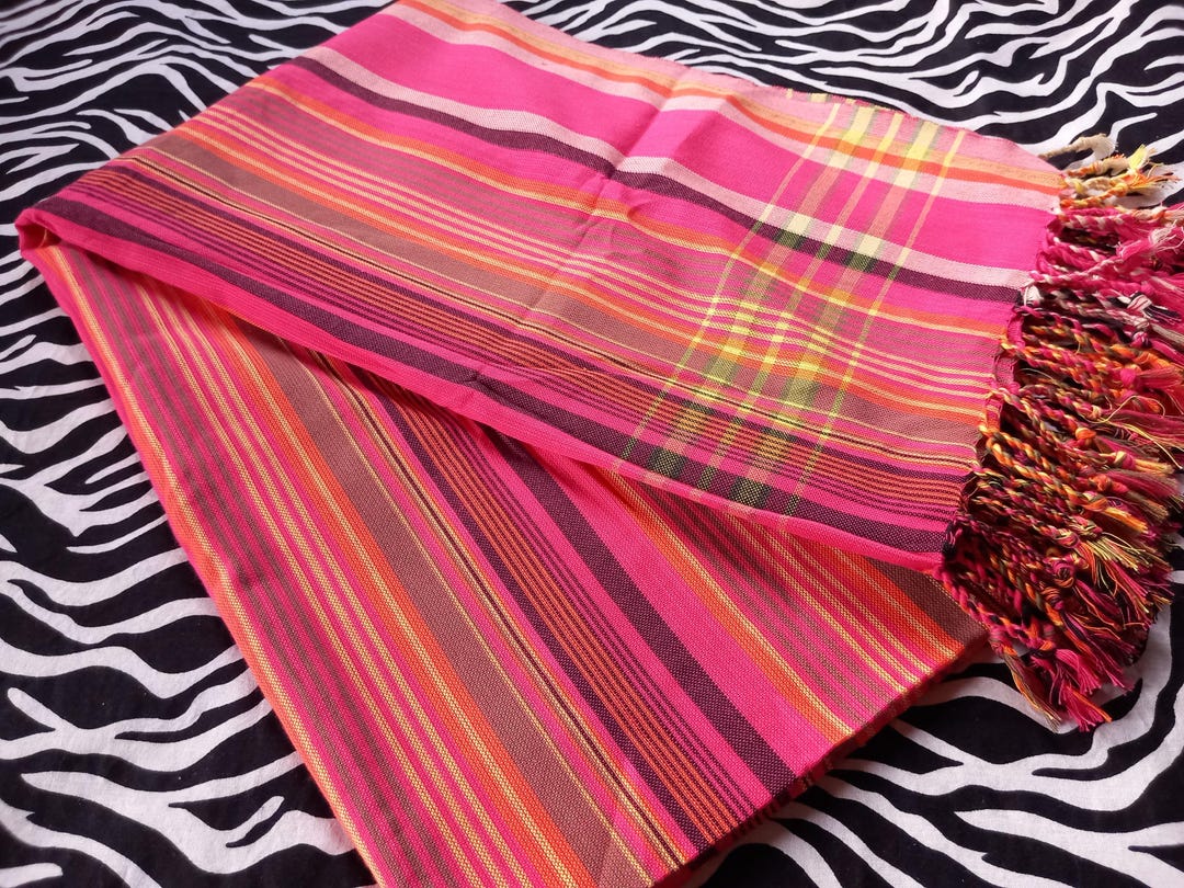 African Kikoy Pink Orange, African Kikoi, Cotton Pareo, African Sarong ...
