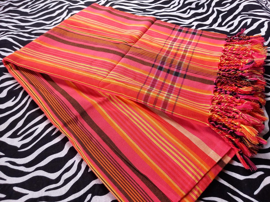 African Kikoy Orange Pink, African Kikoi, Cotton Pareo, African Sarong ...